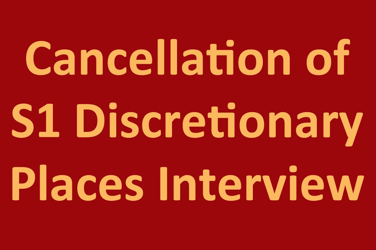 Cancellation of S1 Discretionary Places Interview 取消中一自行分配學位面試